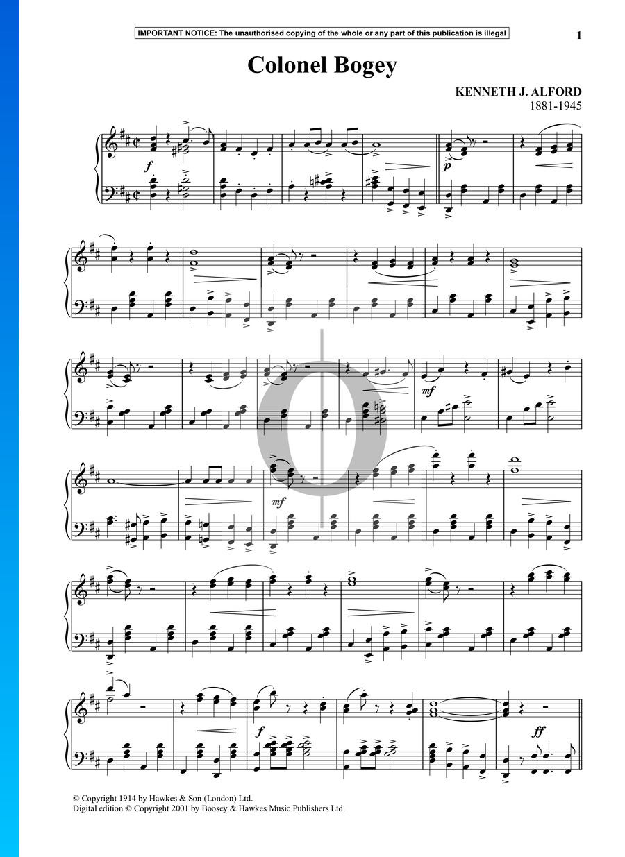 Colonel Bogey (Kenneth J. Alford) Piano Sheet Music - OKTAV