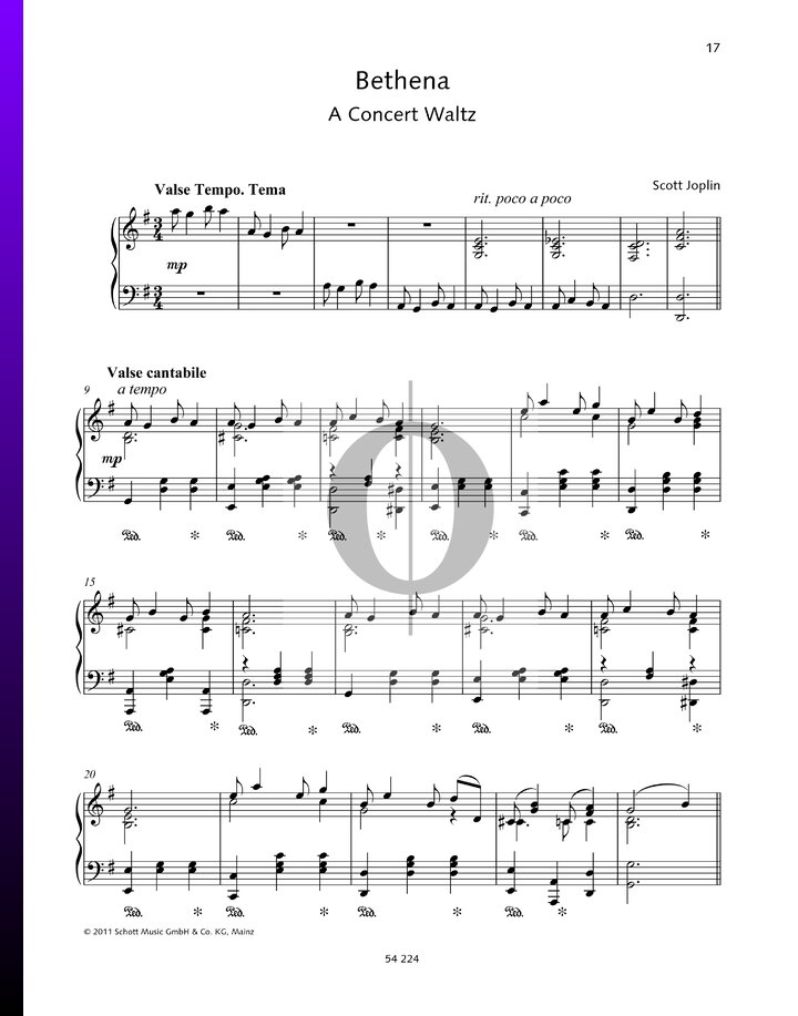 Bethena (A Concert Waltz) (Scott Joplin) Piano Sheet Music - OKTAV