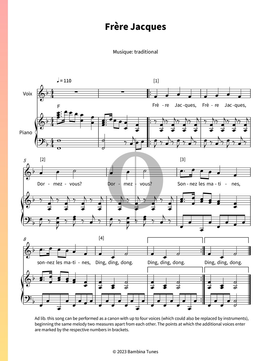 Frère Jacques (Anonymous) Piano Sheet Music - OKTAV