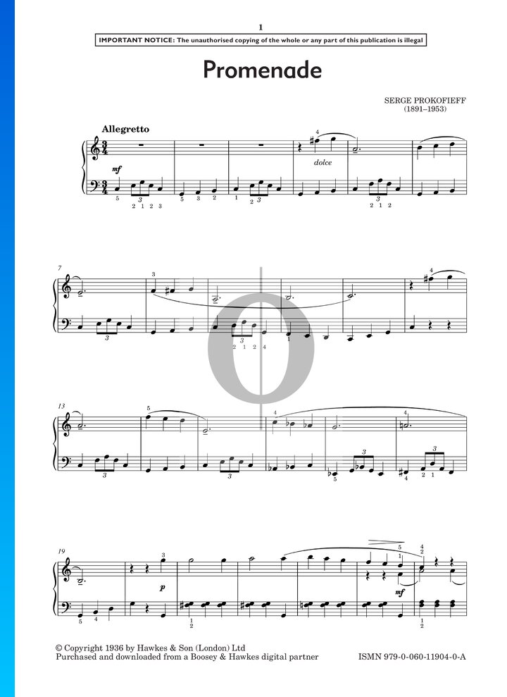 Promenade, Op. 65. No. 2 (Sergei Prokofiev) Piano Sheet Music - OKTAV