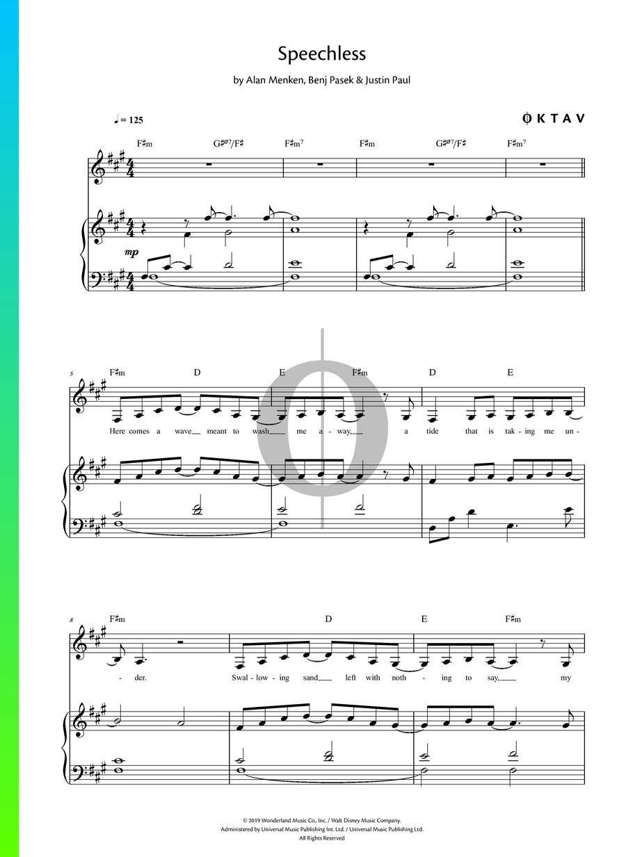 Speechless Piano Sheet Music from Aladdin by Naomi Scott - OKTAV