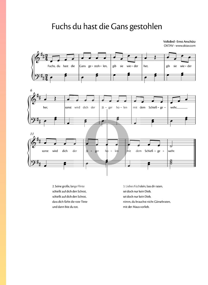 Fuchs du hast die Gans gestohlen (Ernst Anschütz) Piano Sheet Music - OKTAV