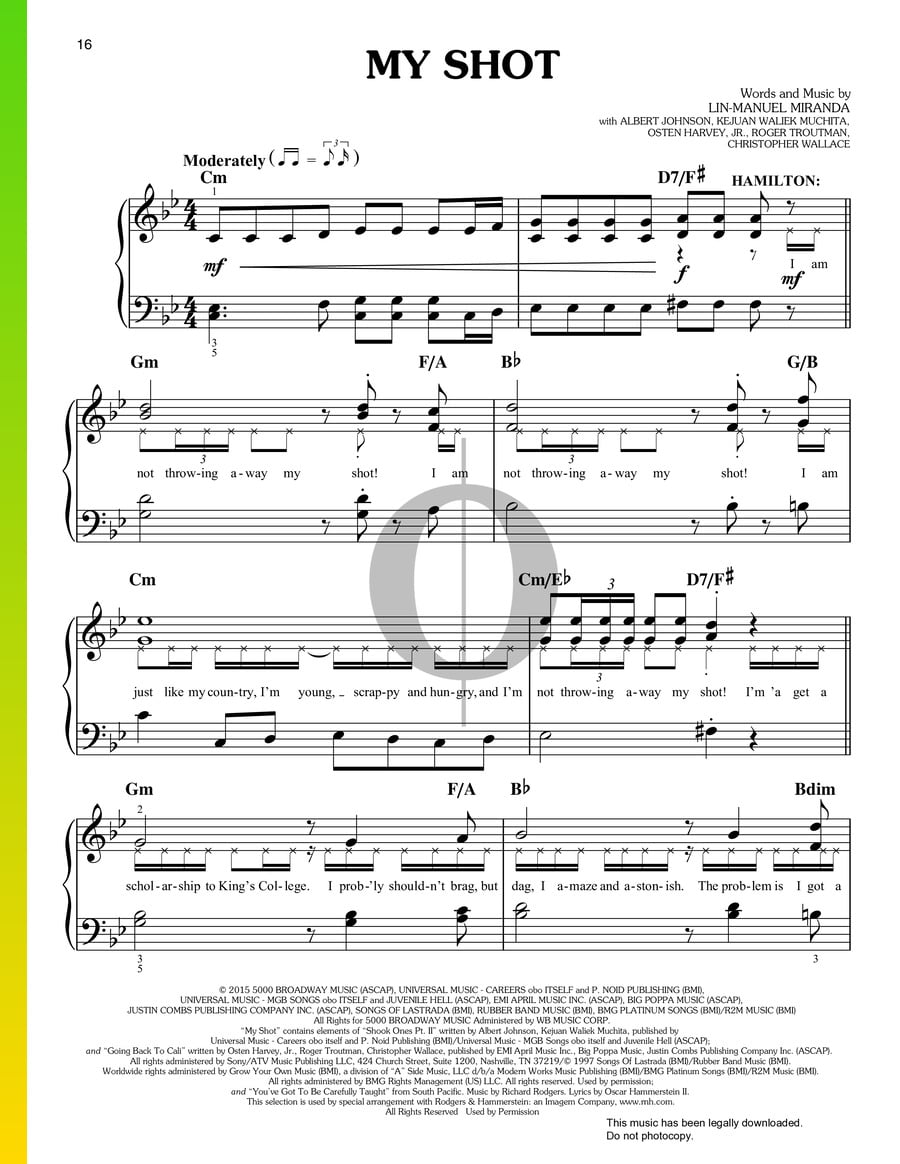 My Shot (Lin-Manuel Miranda) Piano Sheet Music - OKTAV