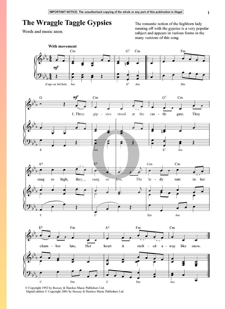 The Wraggle Taggle Gypsies (Anonymous) Piano Sheet Music - OKTAV