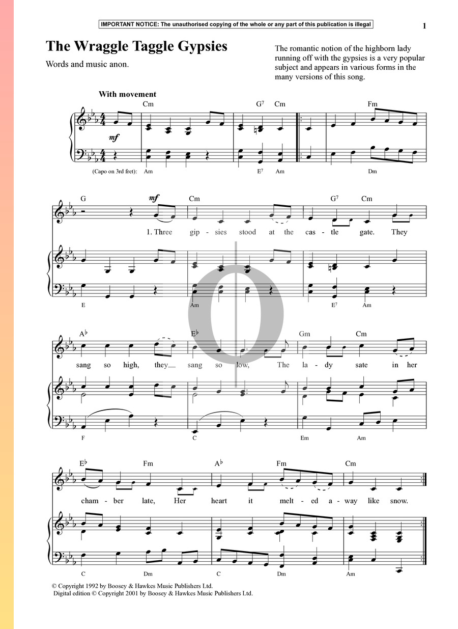 The Wraggle Taggle Gypsies (Anonymous) Piano Sheet Music - OKTAV
