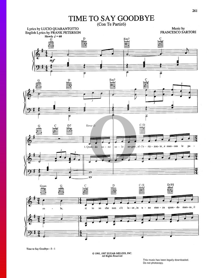 Time To Say Goodbye (Sarah Brightman, Andrea Bocelli) Piano Sheet Music - OKTAV