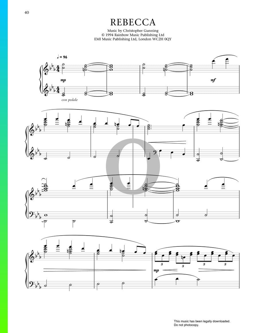 Rebecca Piano Sheet Music from Rebecca by Christopher Gunning - OKTAV