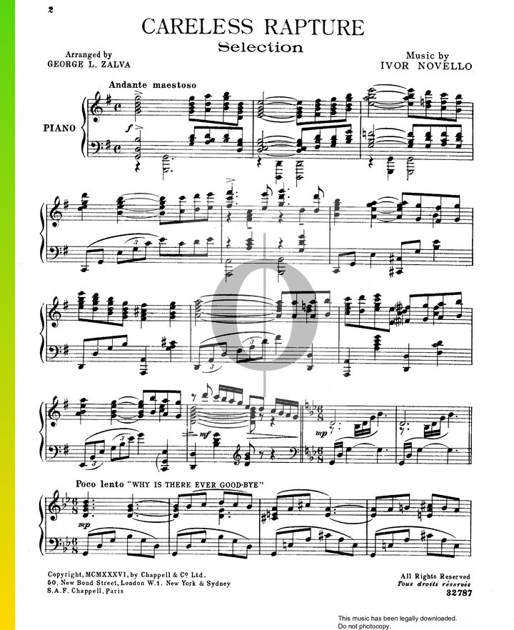 Careless Rapture Selection (Ivor Novello) Piano Sheet Music - OKTAV