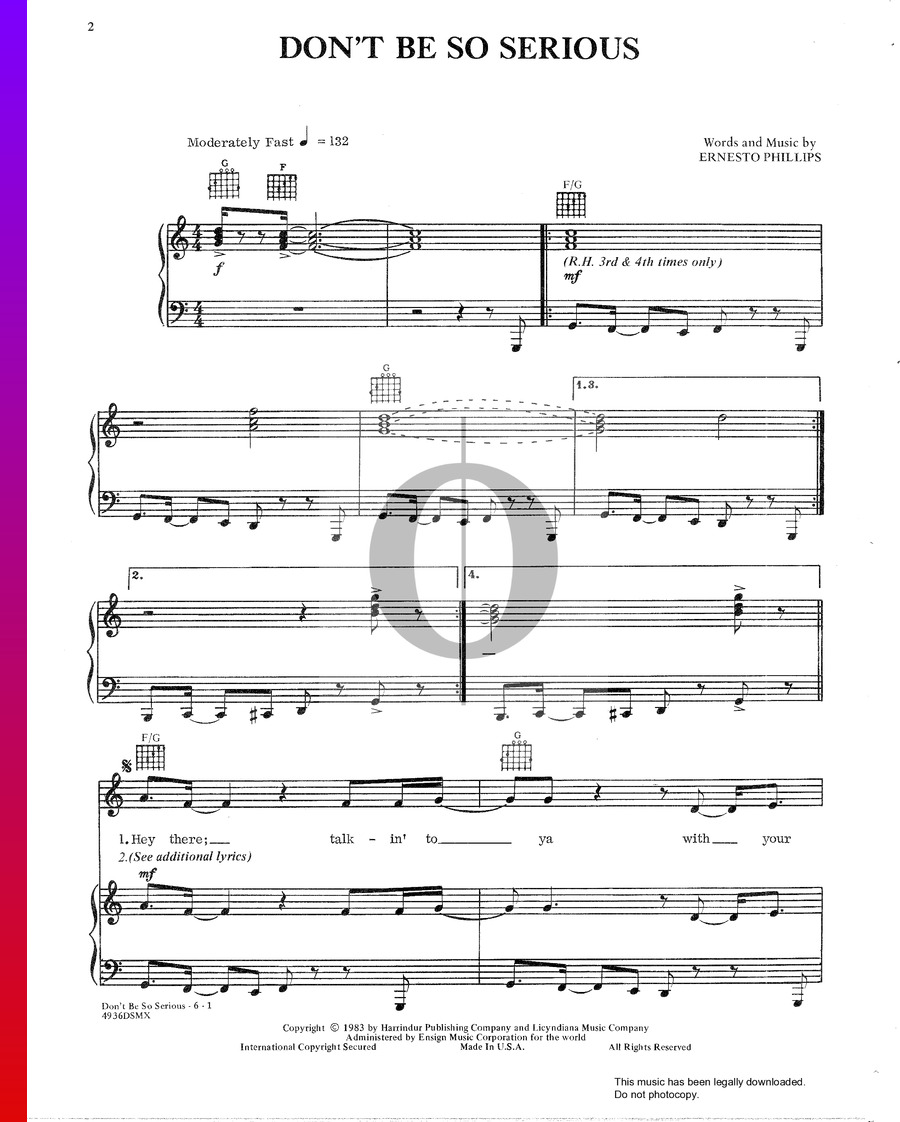 Don't Be So Serious (Starpoint) Piano Sheet Music - OKTAV