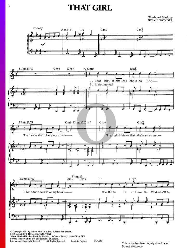 That Girl (Stevie Wonder) Piano Sheet Music - OKTAV
