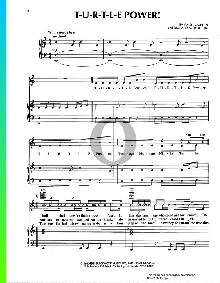 Turtle Power! Piano Sheet Music from Teenage Mutant Ninja Turtles by ...
