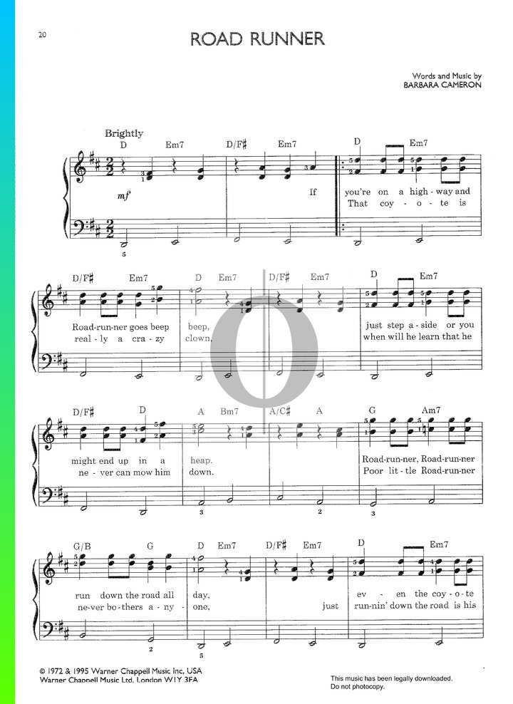 Road Runner Piano Sheet Music from The Road Runner Show by Barbara ...