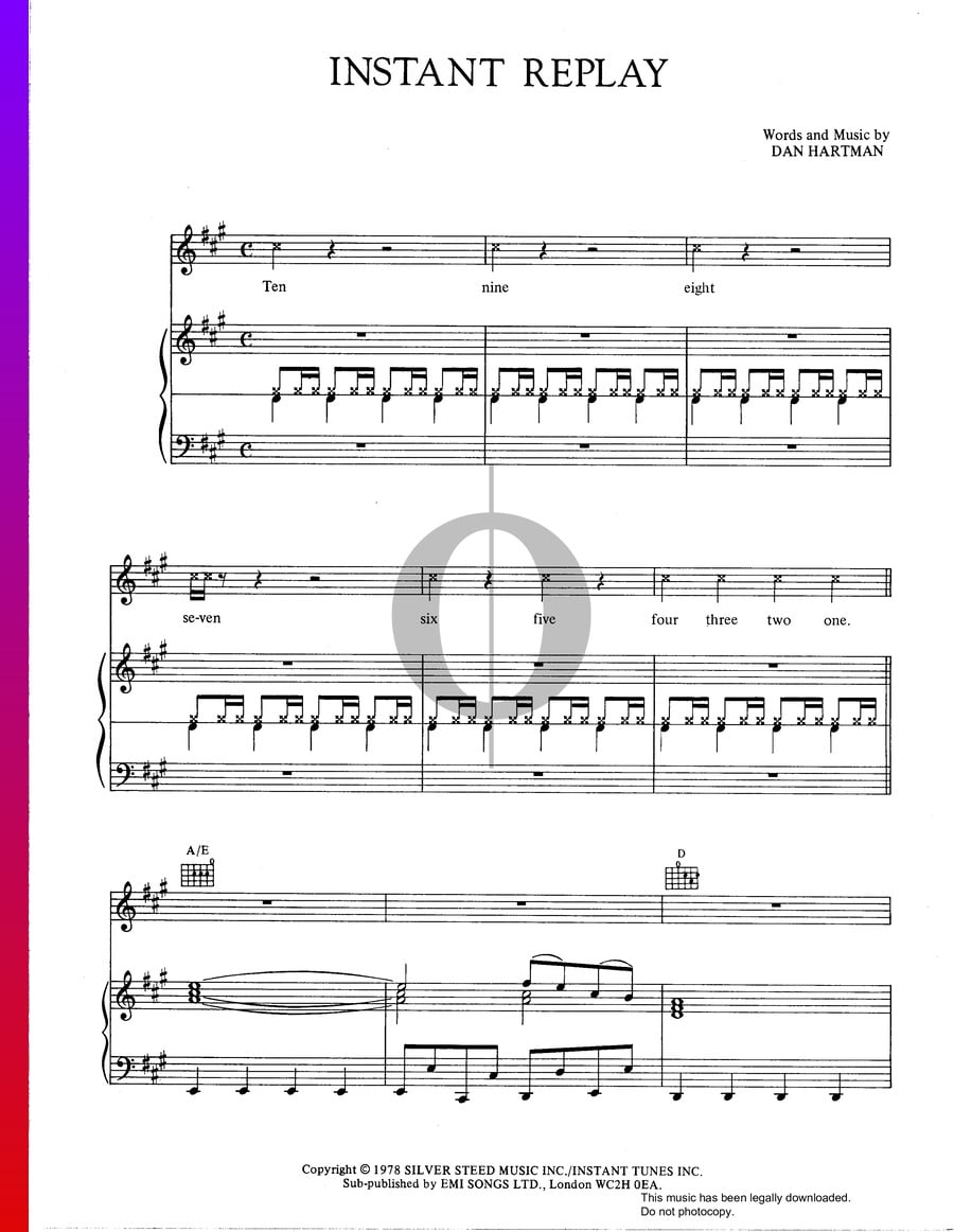 Instant Replay (Dan Hartman) Piano Sheet Music - OKTAV