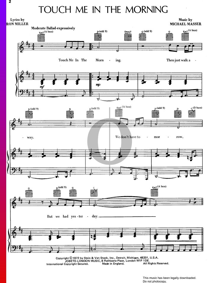 Touch Me In The Morning (Diana Ross) Piano Sheet Music - OKTAV