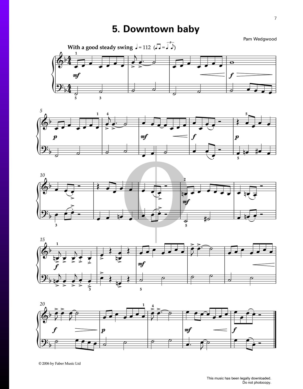 Downtown Baby (Pam Wedgwood) Piano Sheet Music - OKTAV