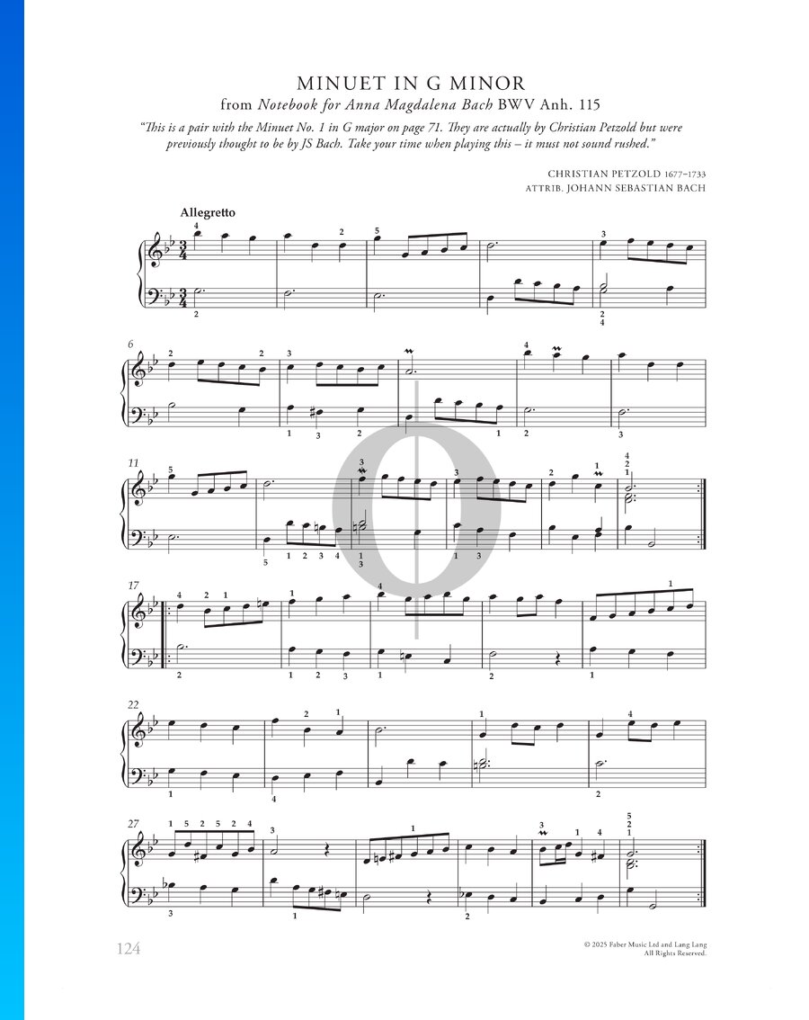 Menuet G Minor, BWV Anh. 115 (Christian Petzold) Piano Sheet Music - OKTAV