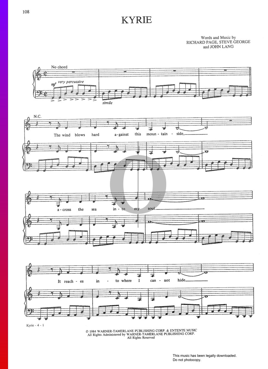 Kyrie (Mr. Mister) Piano Sheet Music - OKTAV