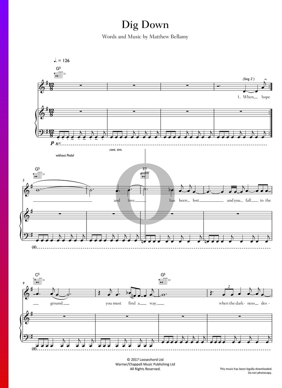 Dig Down (Muse) Piano Sheet Music - OKTAV