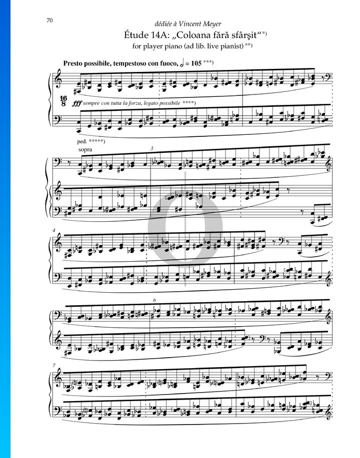 Étude 14A: Coloana fara sfârsit (György Ligeti) Piano Sheet Music - OKTAV