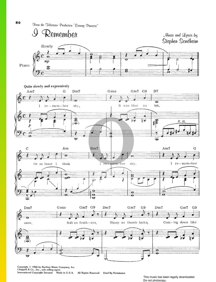 I Remember (Stephen Sondheim) Piano Sheet Music - OKTAV