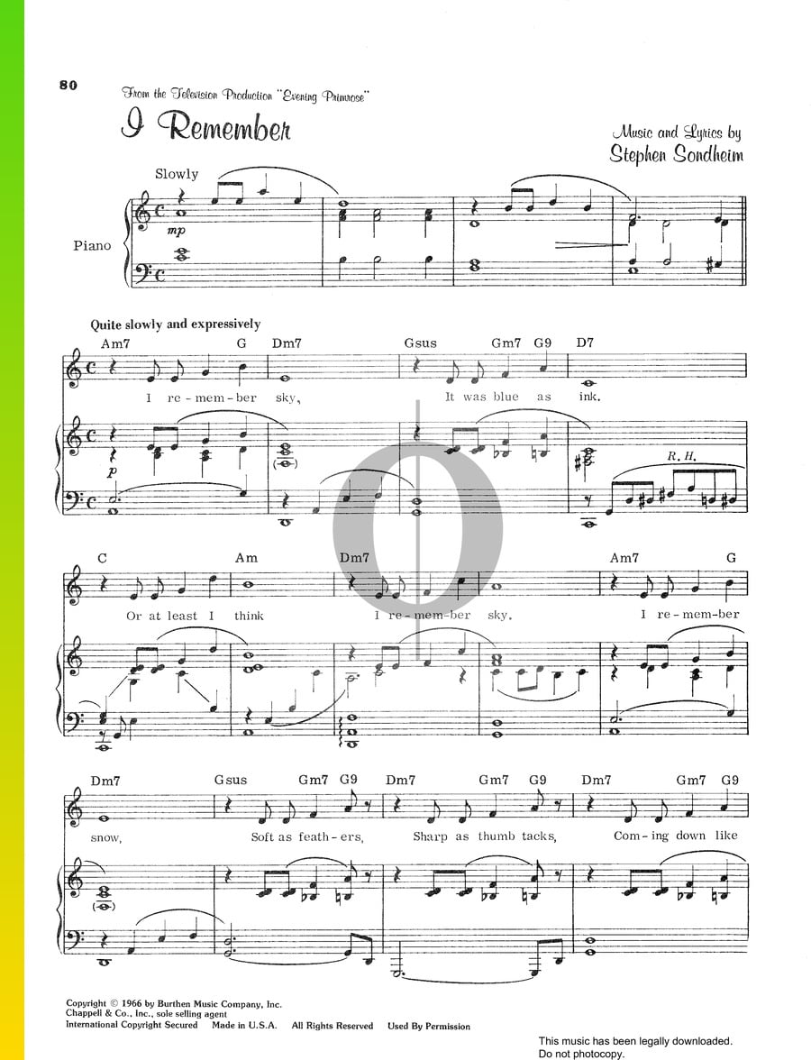 I Remember (Stephen Sondheim) Piano Sheet Music - OKTAV
