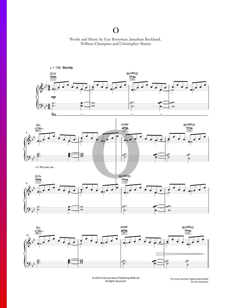 O (Coldplay) Piano Sheet Music - OKTAV