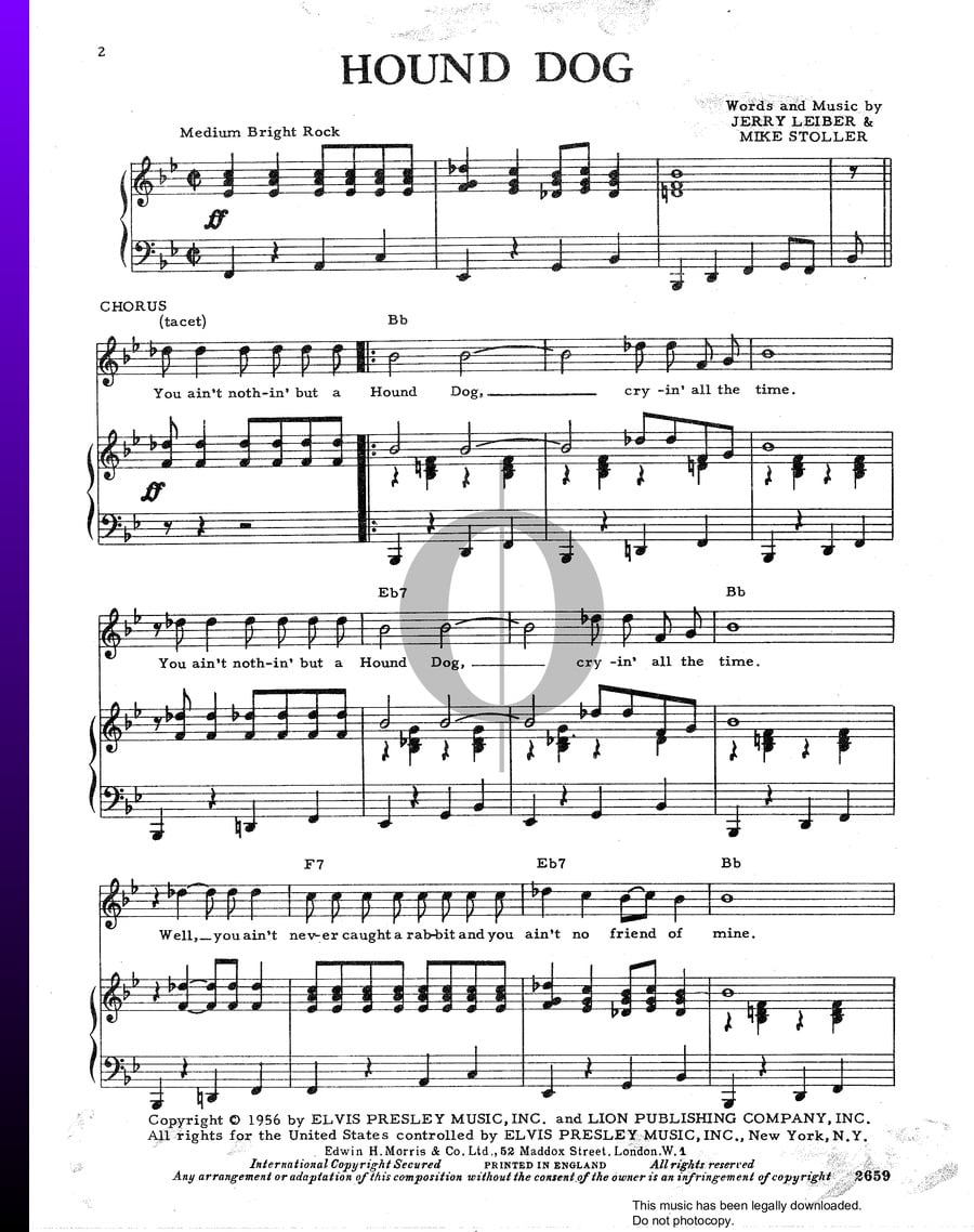 Hound Dog (Big Mama Thornton) Piano Sheet Music - OKTAV