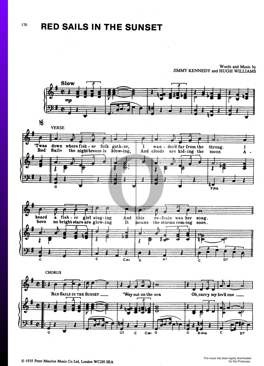Red Sails In The Sunset (Vera Lynn) Piano Sheet Music - OKTAV