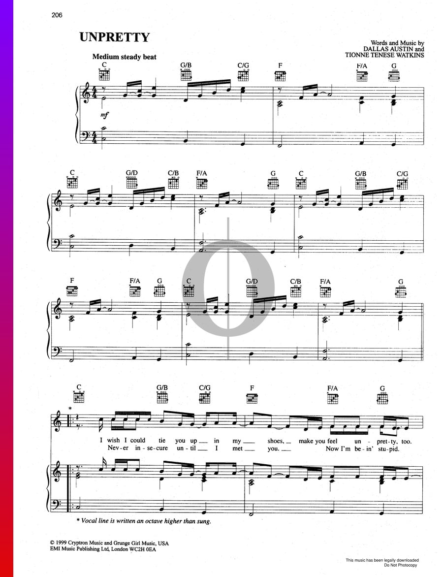 Unpretty (TLC) Piano Sheet Music - OKTAV