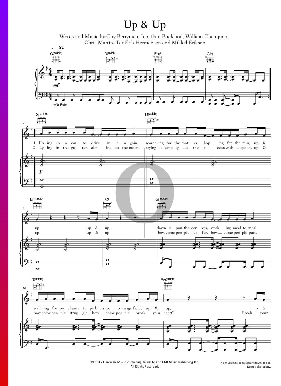 Up & Up (Coldplay) Piano Sheet Music - OKTAV