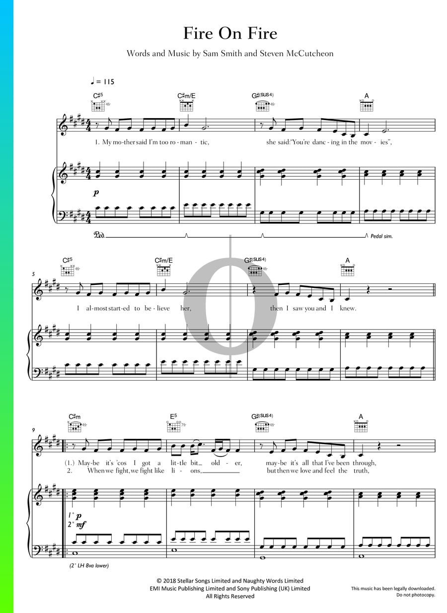 Fire On Fire Piano Sheet Music from Watership Down by Sam Smith - OKTAV
