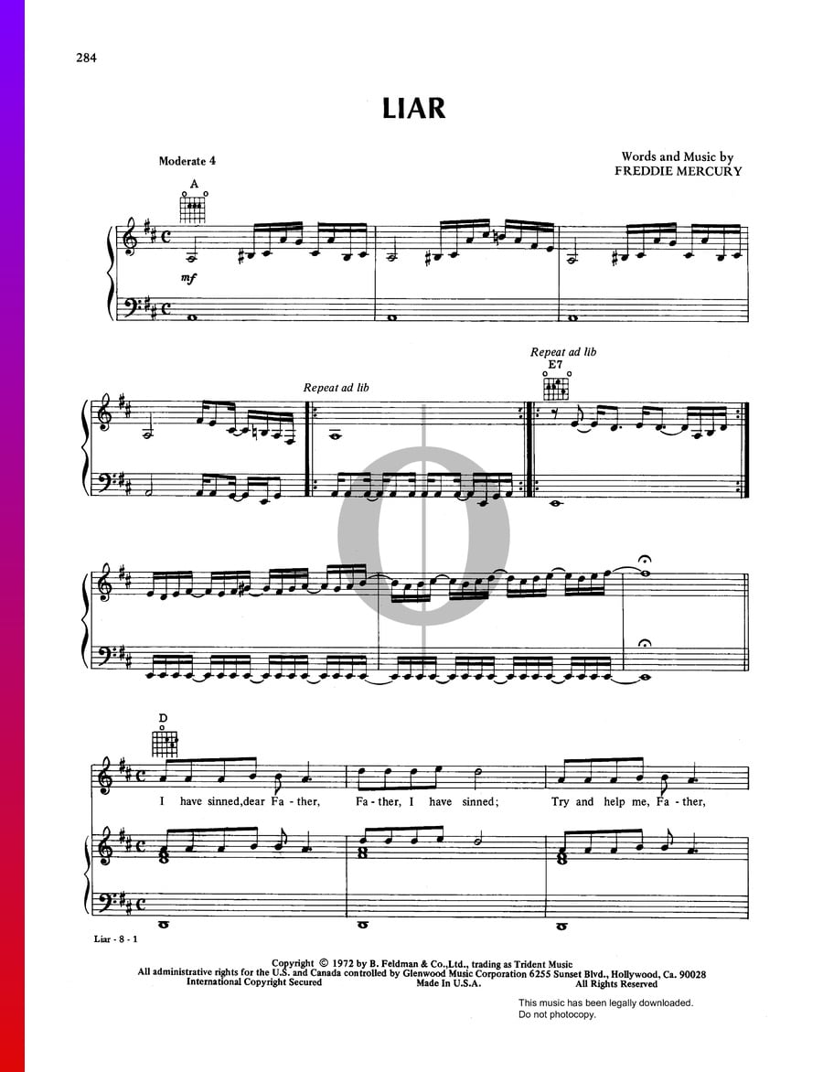 Liar (Queen) Piano Sheet Music - OKTAV