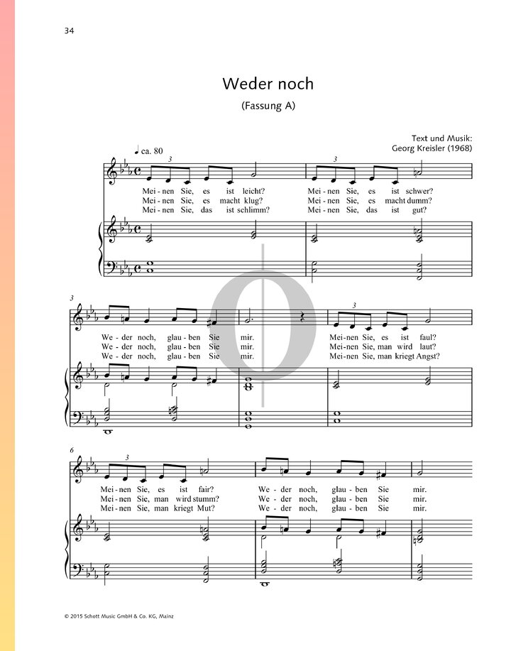 Weder noch (Georg Kreisler) Piano Sheet Music - OKTAV