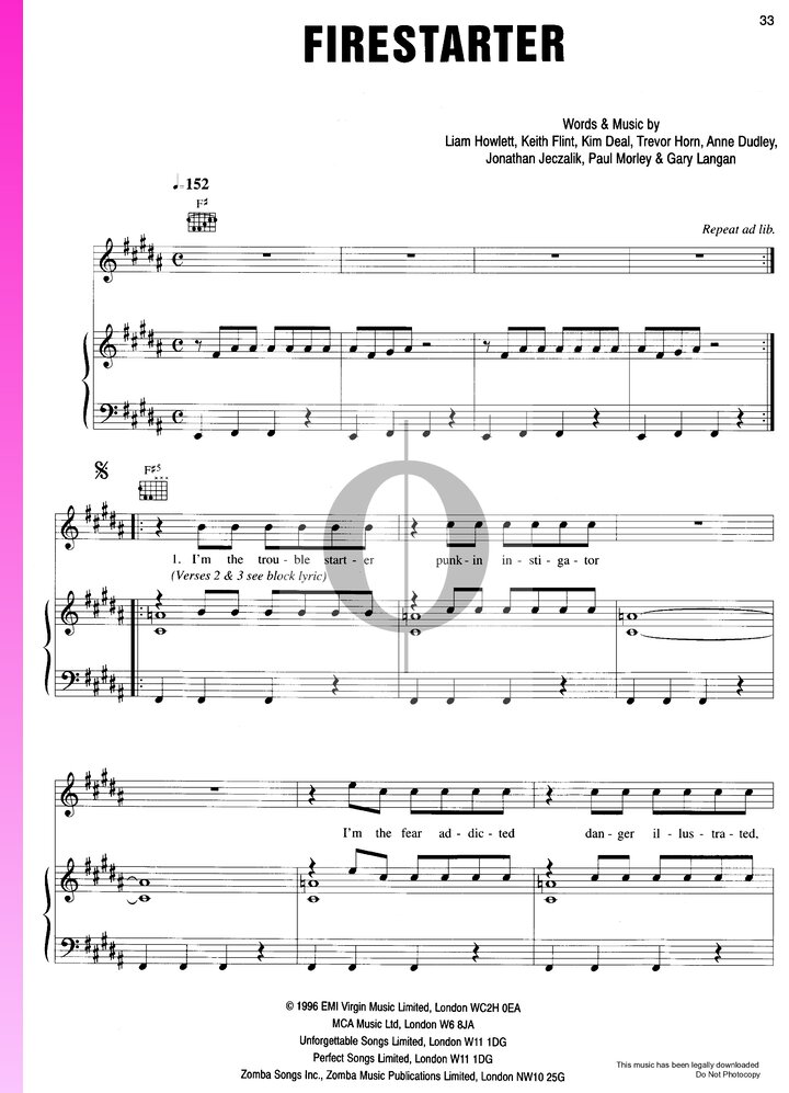 Firestarter (The Prodigy) Piano Sheet Music - OKTAV