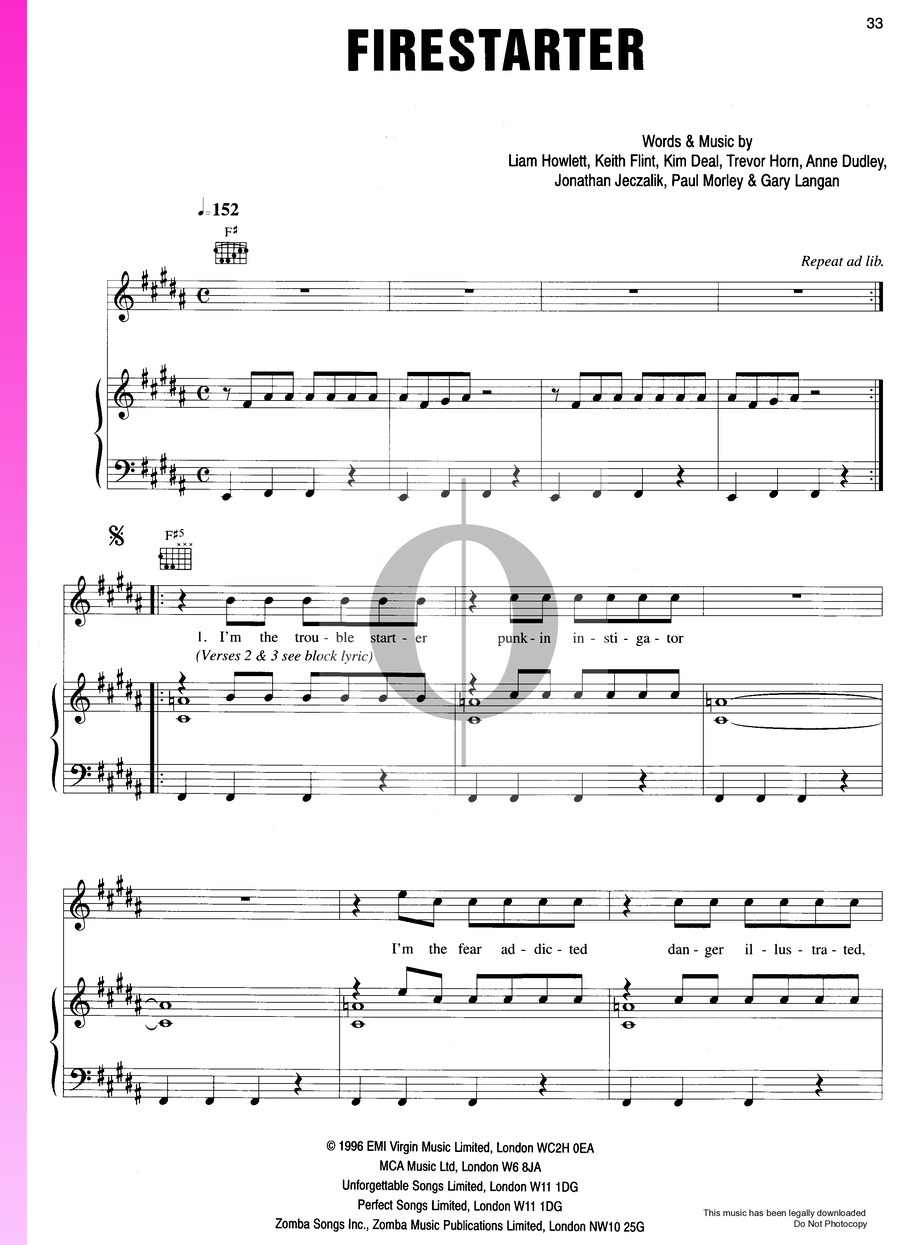 Firestarter (The Prodigy) Piano Sheet Music - OKTAV