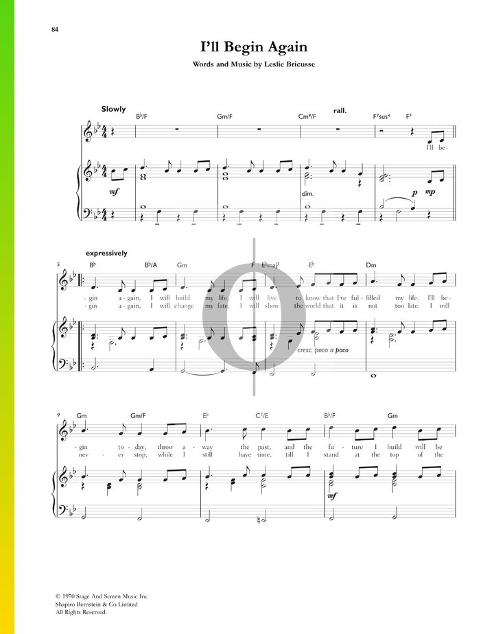 I’ll Begin Again (Leslie Bricusse) Piano Sheet Music - OKTAV