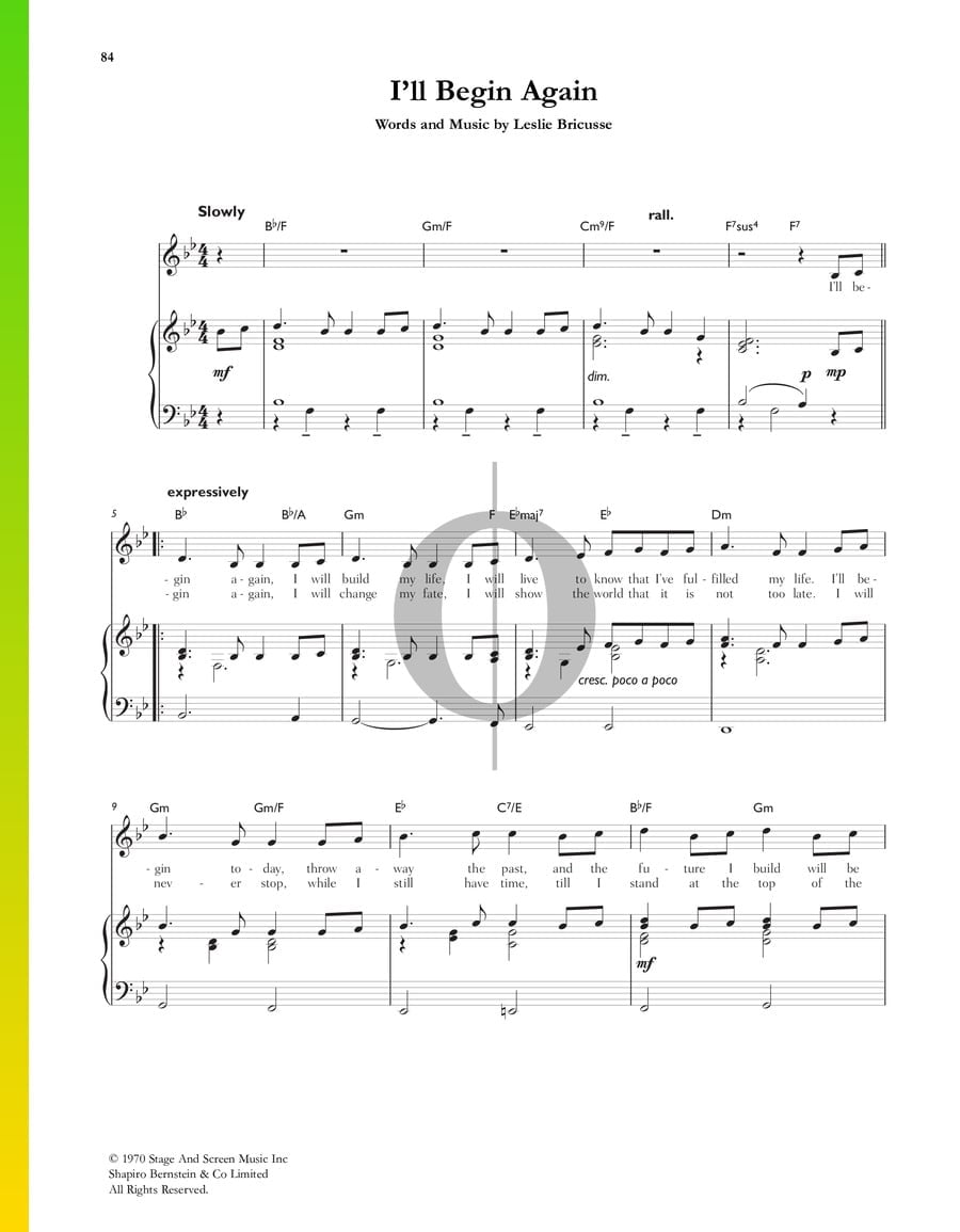 I’ll Begin Again (Leslie Bricusse) Piano Sheet Music - OKTAV