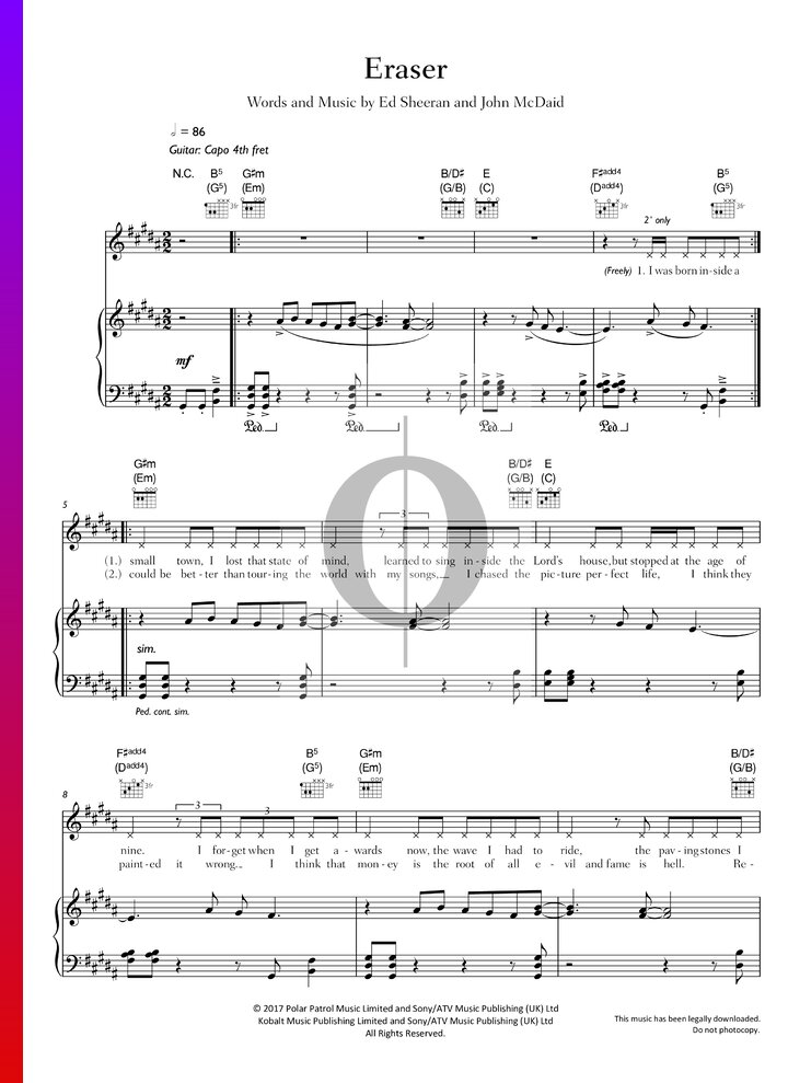 Eraser (Ed Sheeran) Piano Sheet Music - OKTAV