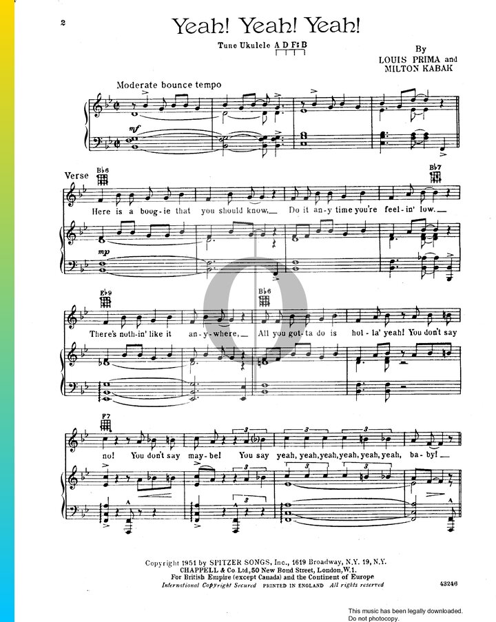Yeah! Yeah! Yeah! (Louis Prima, Milton Kabak) Piano Sheet Music - OKTAV