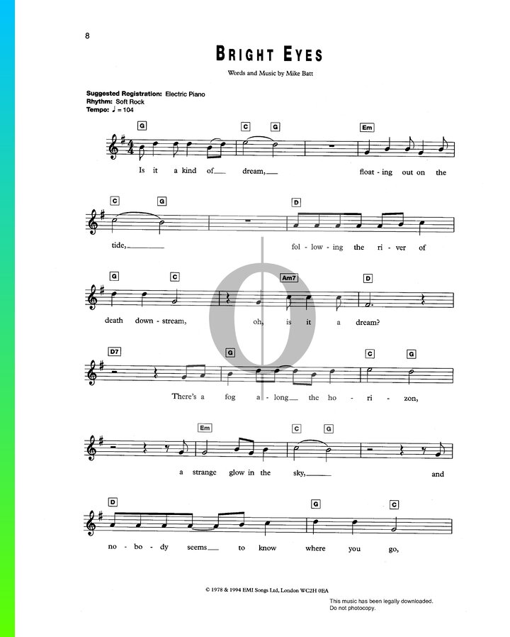 Bright Eyes Piano Sheet Music from Watership Down by Art Garfunkel - OKTAV