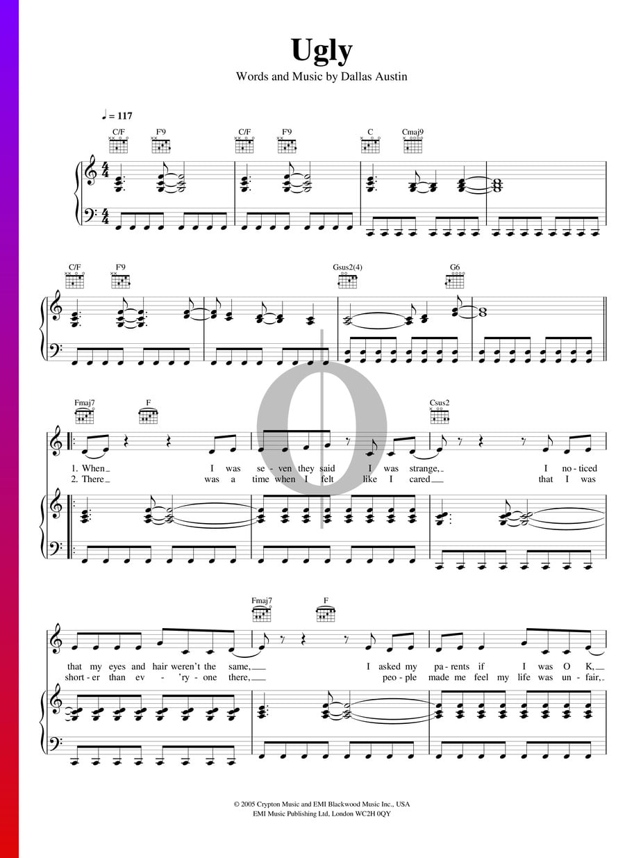 Ugly (Sugababes) Piano Sheet Music - OKTAV