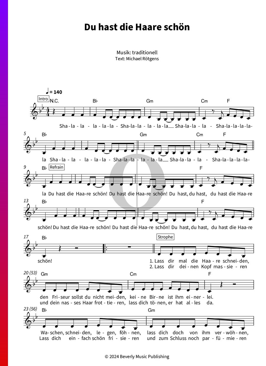 Du hast die Haare schön (Anonymous) Piano Sheet Music - OKTAV
