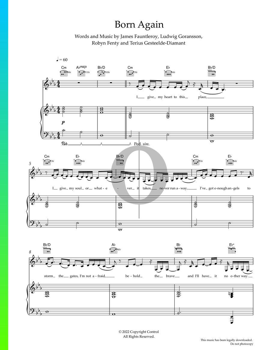 Born Again Piano Sheet Music from Black Panther: Wakanda Forever by Rihanna - OKTAV