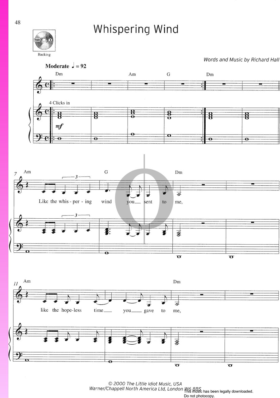 Whispering Wind (Moby) Piano Sheet Music - OKTAV