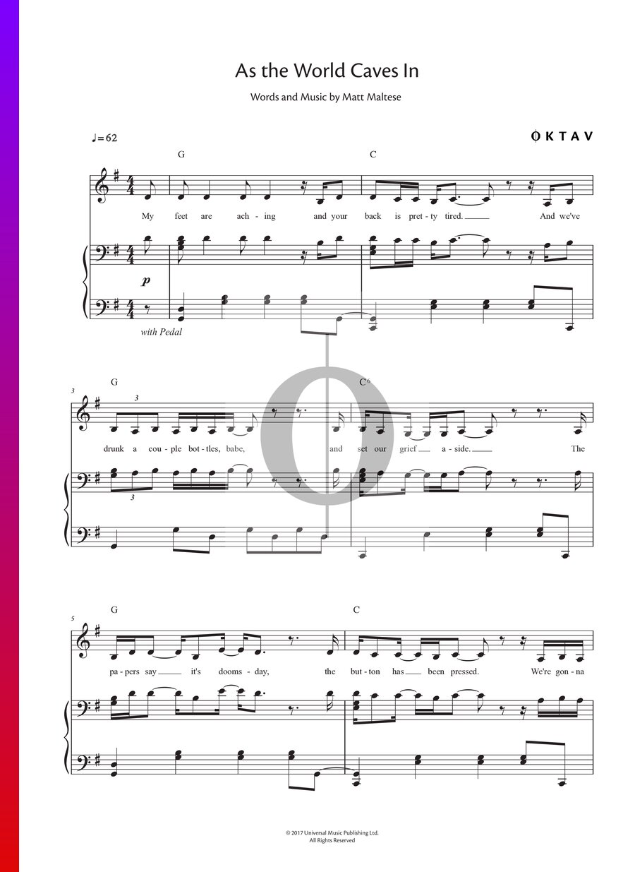 As The World Caves In (Sarah Cothran) Piano Sheet Music - OKTAV
