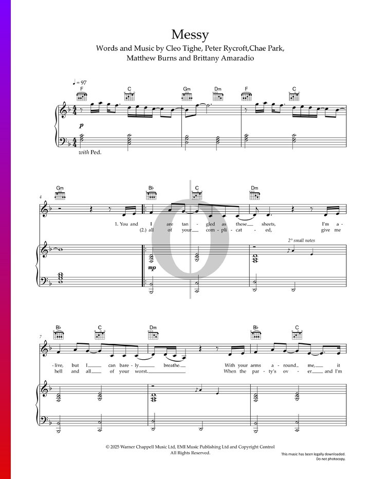 Messy (Rosé) Piano Sheet Music - OKTAV