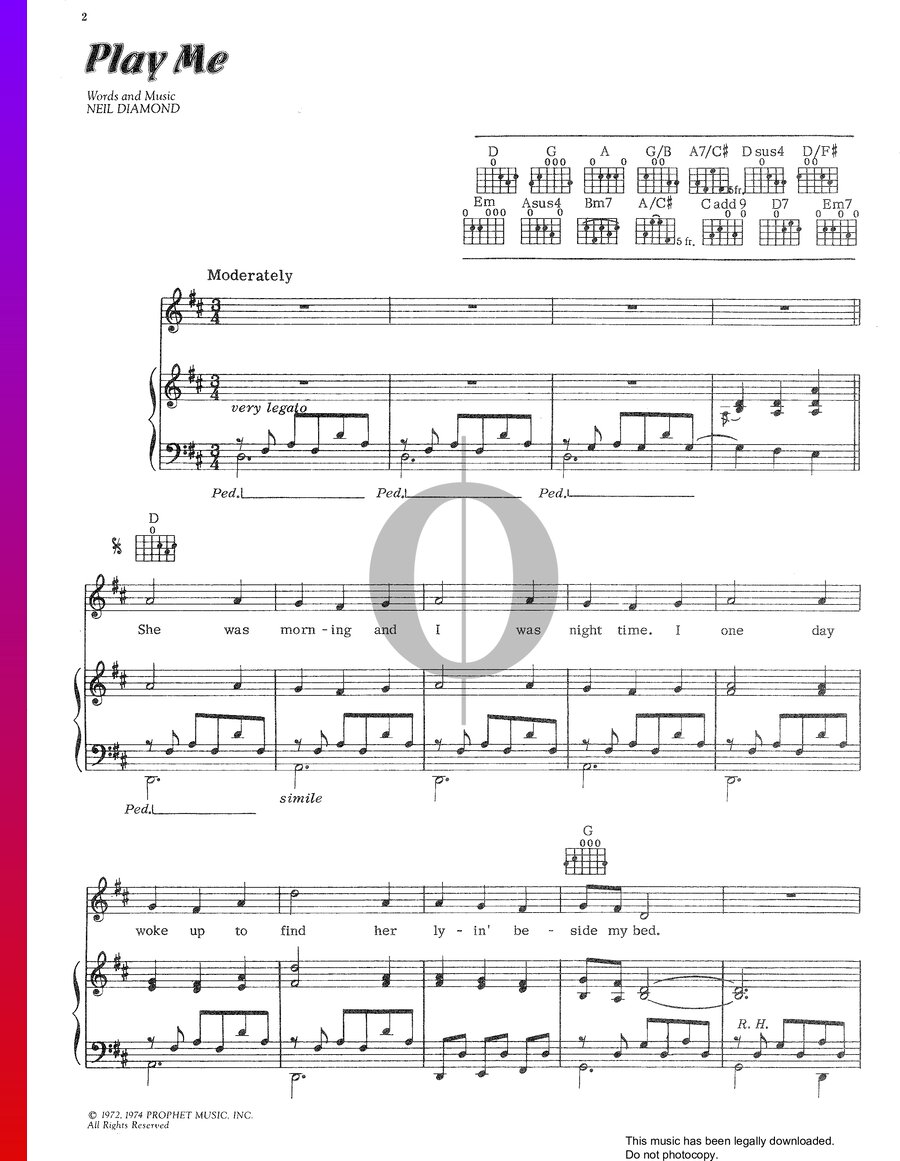 Play Me (Neil Diamond) Piano Sheet Music - OKTAV