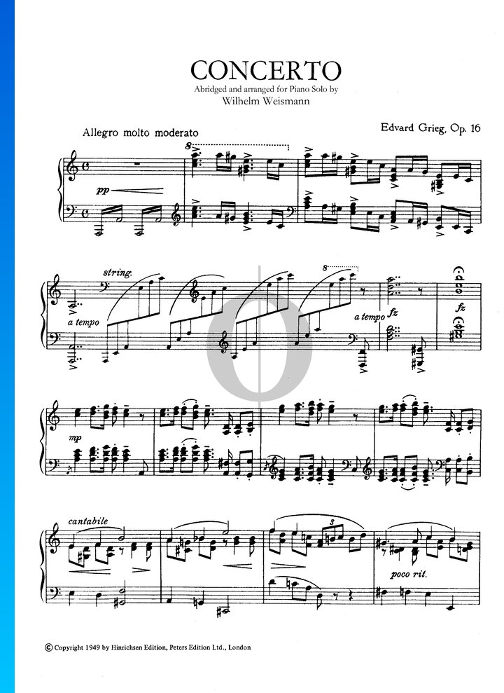 Concerto in A Minor, Op. 16 (Abridged) (Edvard Grieg) Piano Sheet Music - OKTAV
