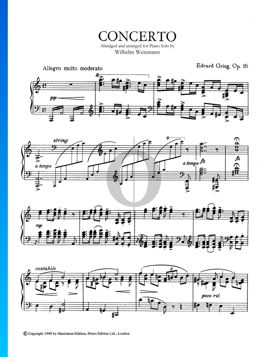 Concerto in A Minor, Op. 16 (Abridged) (Edvard Grieg) Piano Sheet Music - OKTAV