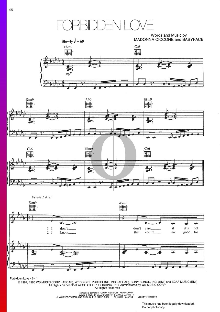 Forbidden Love (Madonna) Piano Sheet Music - OKTAV